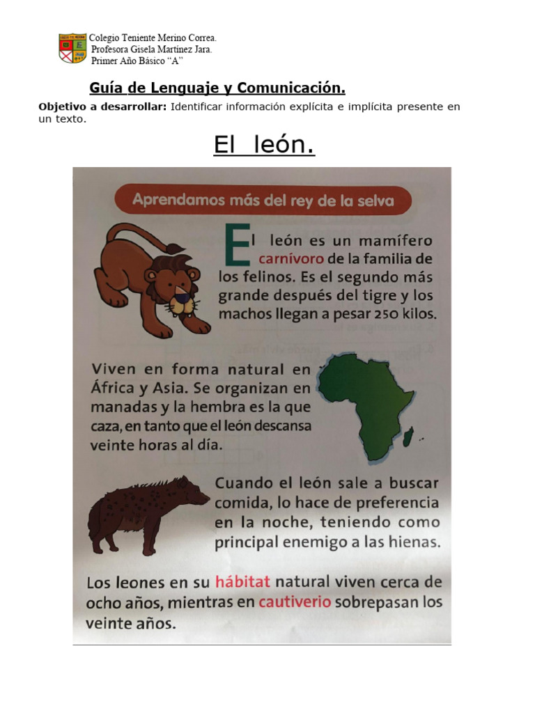 COMprensión Lectora - El León | PDF