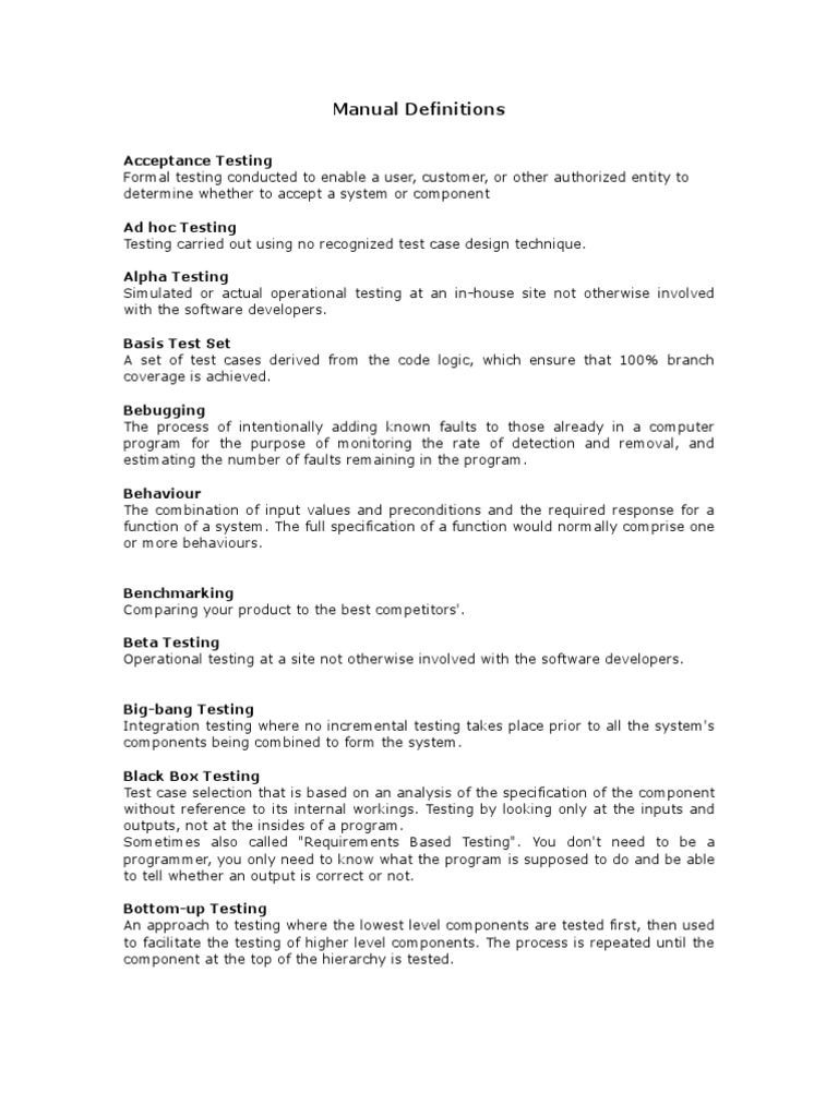 Manual Definitions | PDF | Software Testing | Computer Program