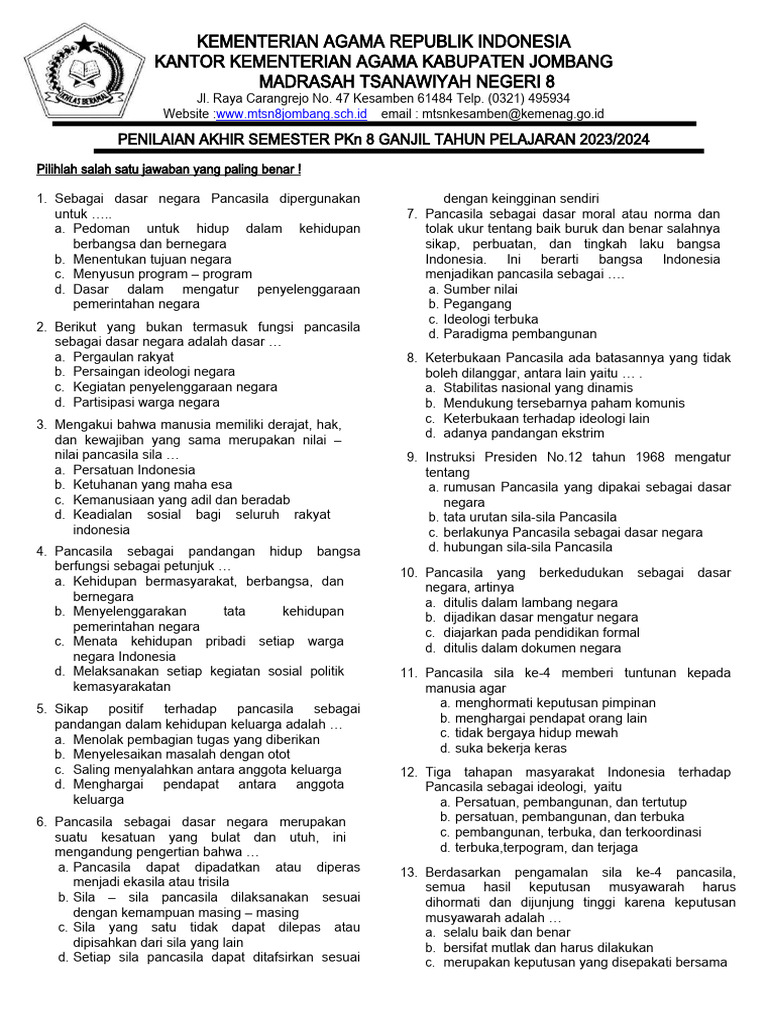 Soal PAS Ganjil 2022 - 2023 PKN Kelas 8 (Baru) | PDF | Politik