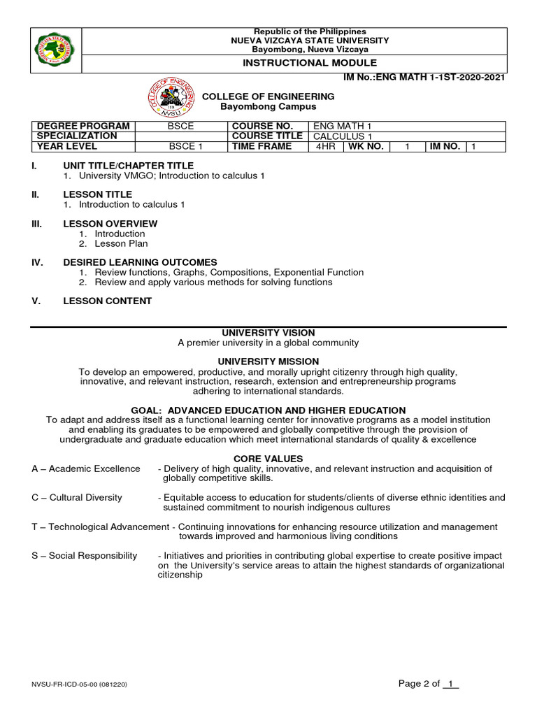 IM-ENG MATH 1-01 (1st Week) | PDF | Function (Mathematics) | Mathematics