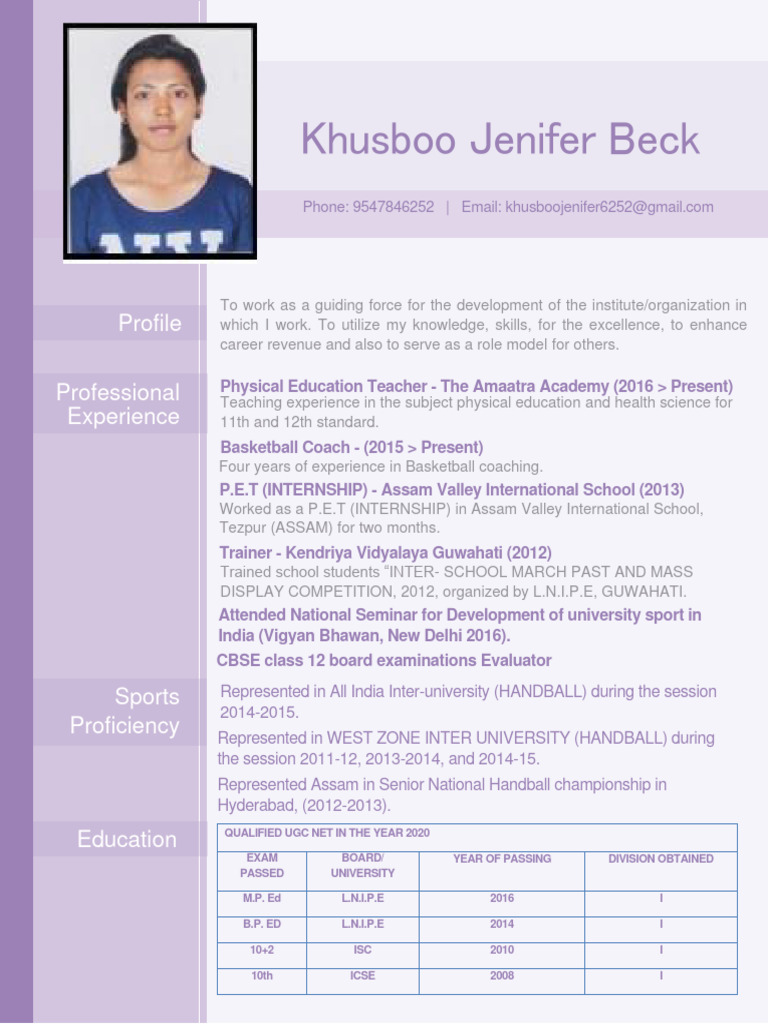 CV Jenifer | PDF | Physical Education