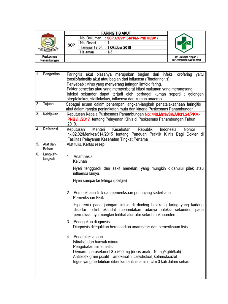Sop Faringitis Akut | PDF