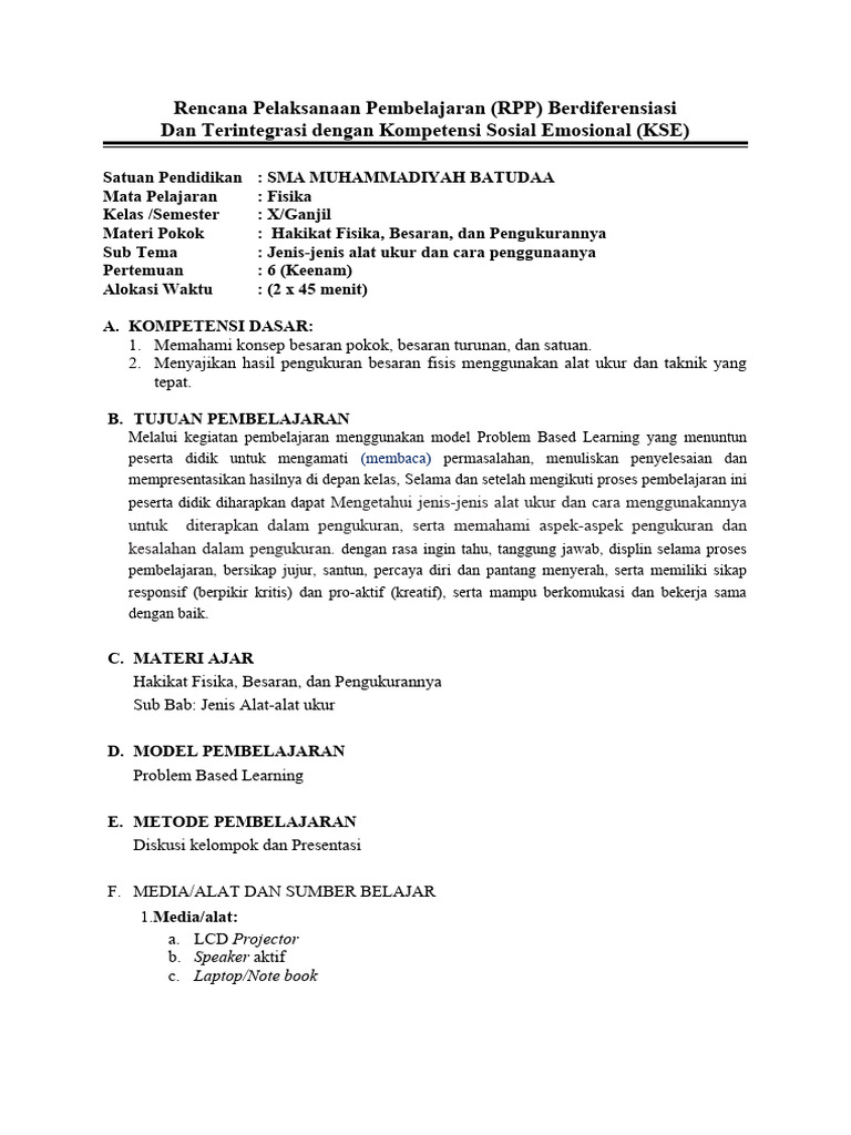 RPP Pengukuran Kelas X | PDF | Karier & Perkembangan | Seni