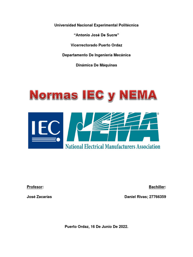 Normas IEC y NEMA | PDF | Comisión Electrotécnica Internacional | Ingenieria Eléctrica
