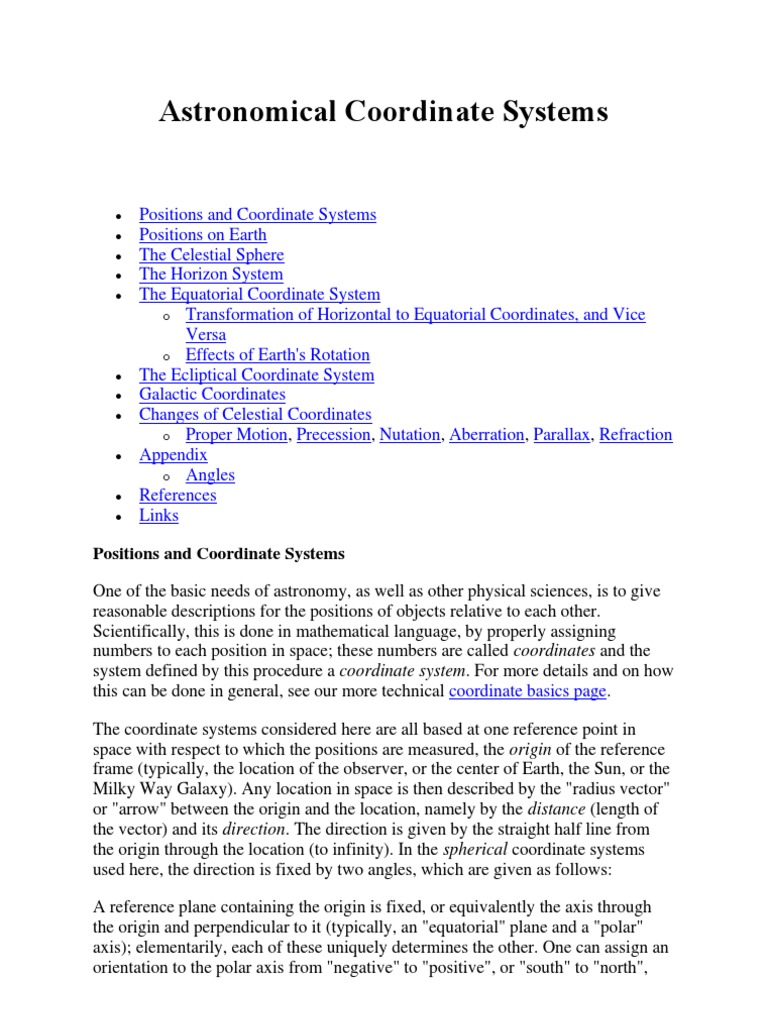 Astronomical Coordinate Systems | PDF | Latitude | Longitude
