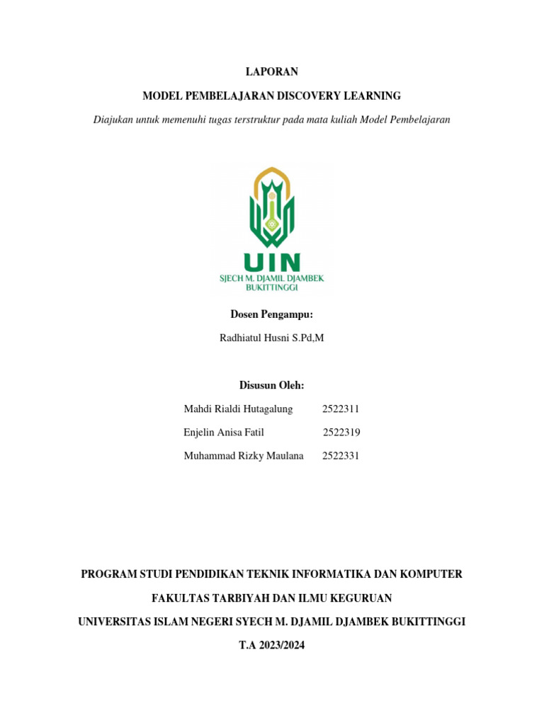 Laporan Kelompok Model Pembelajaran Discovery Learning | PDF | Karier ...