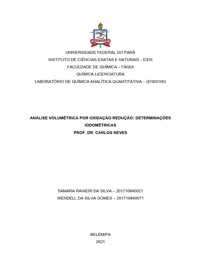 Relatório VII - Iodometria | PDF | Titulação | Química