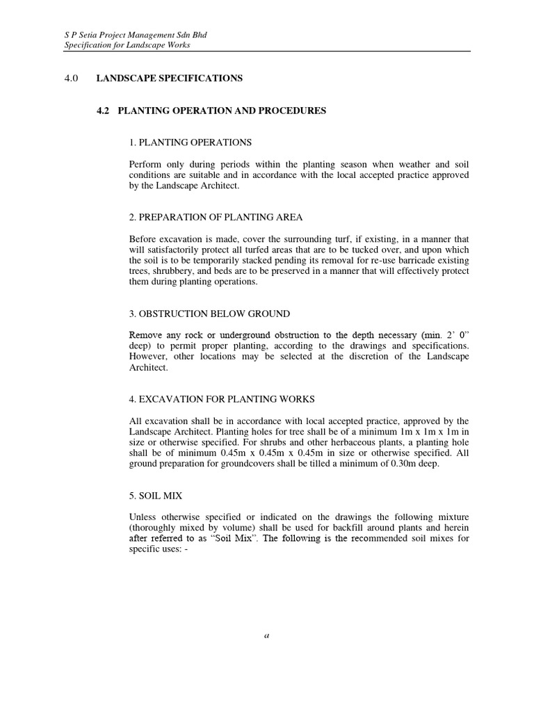 Landscape Specification | PDF | Soil | Trees