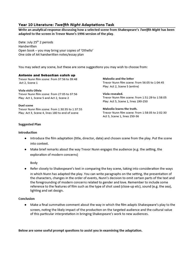 Analyzing Nunn's Twelfth Night Adaptation | PDF | Twelfth Night