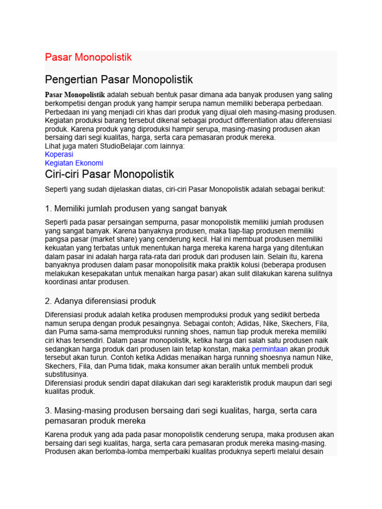 Karakteristik dan Contoh Pasar Monopolistik | PDF | Bisnis