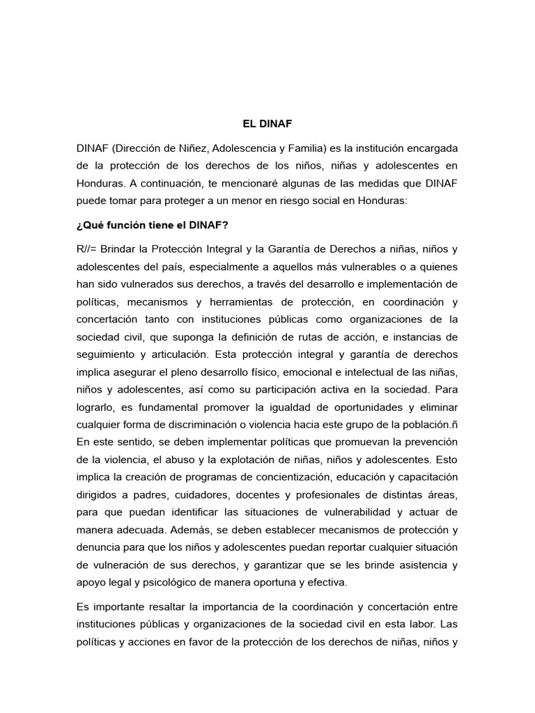 Significado y funciones de DINAF en Honduras | PDF | Adopción | Justicia