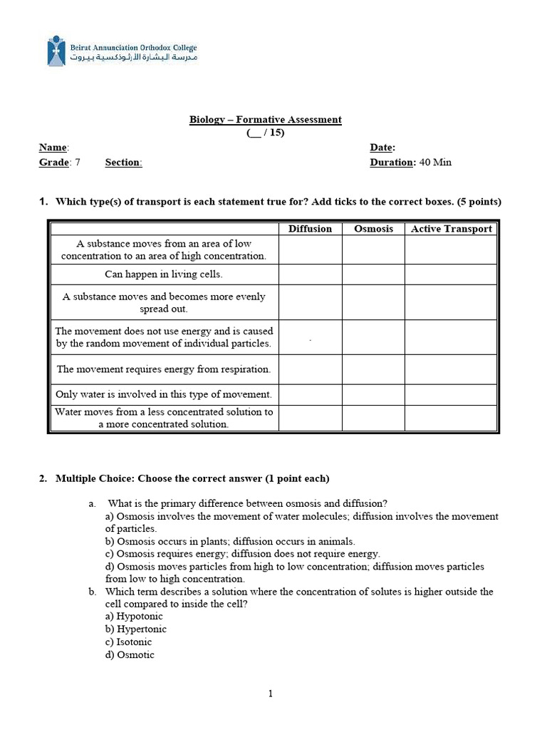 Grade 7 FA2 | PDF | Osmosis | Cell Biology