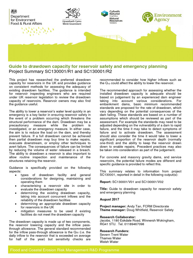 Guide To Drawdown Capacity For Reservoir Safety and Emergency Planning ...