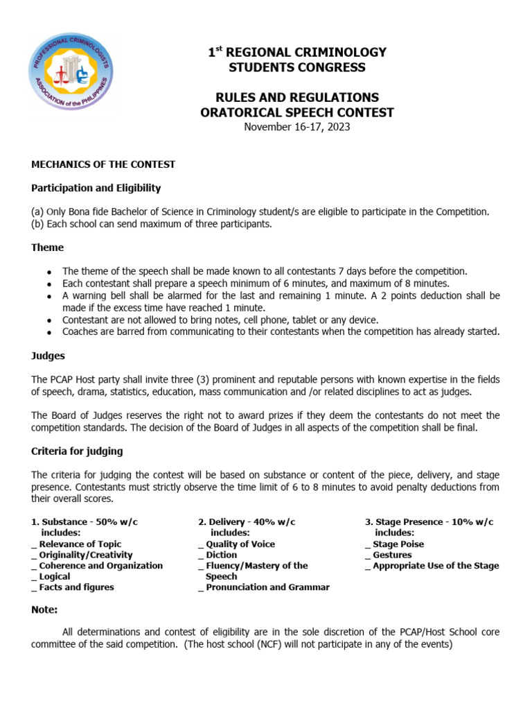 1st RCSC Oratorical | PDF