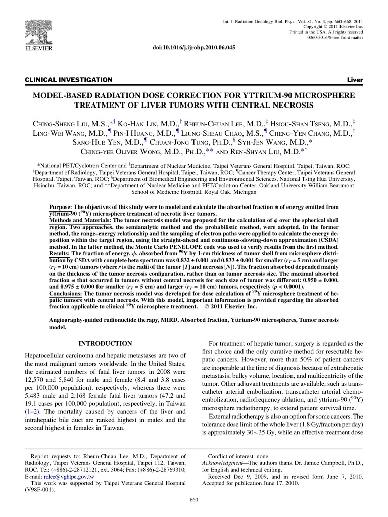 660ijrobp2011y90 Model-Based Radiation Dose Correction For Yttrium-90 Microsphere Treatment of ...