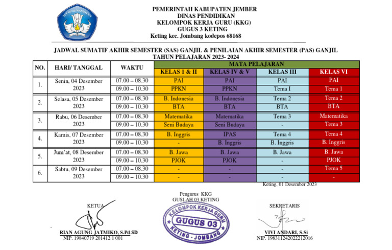 Jadwal Pas & Sas Ganjil 2023 - 2024 | PDF