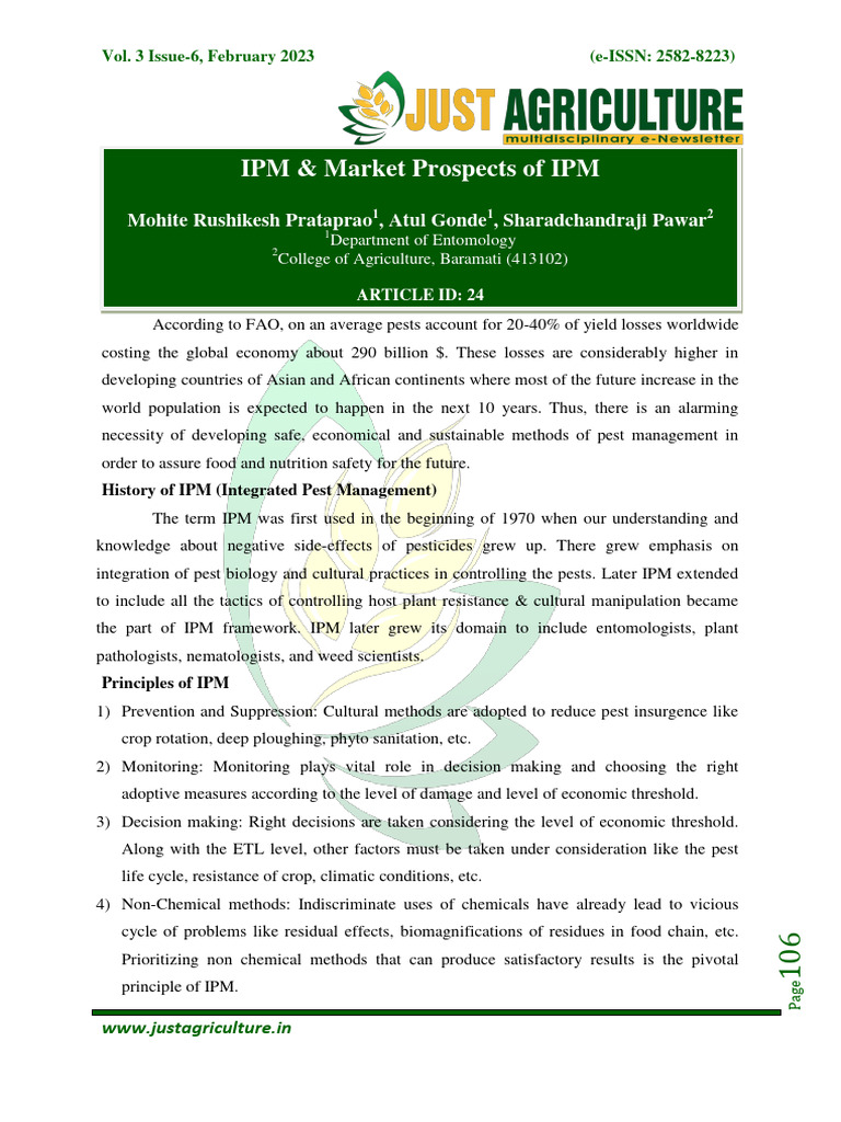 IPM & Market Prospects of IPM | PDF | Natural Environment | Agriculture