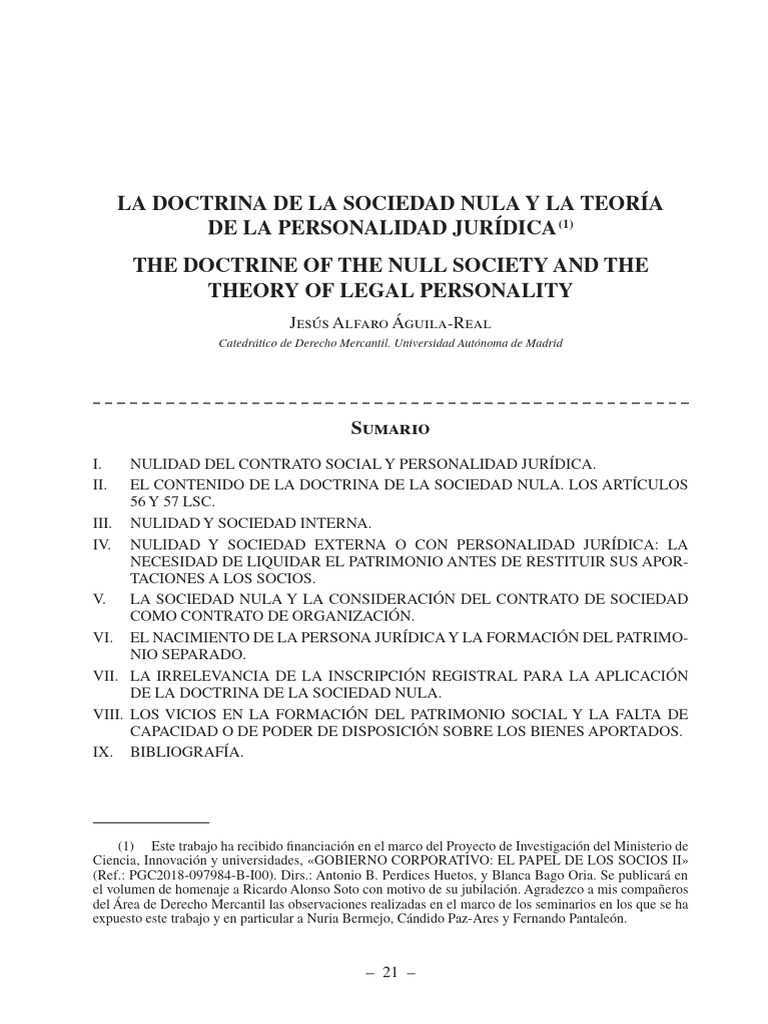 La Doctrina de La Sociedad Nula y La Teoría | PDF | Sociedad de responsabilidad limitada ...