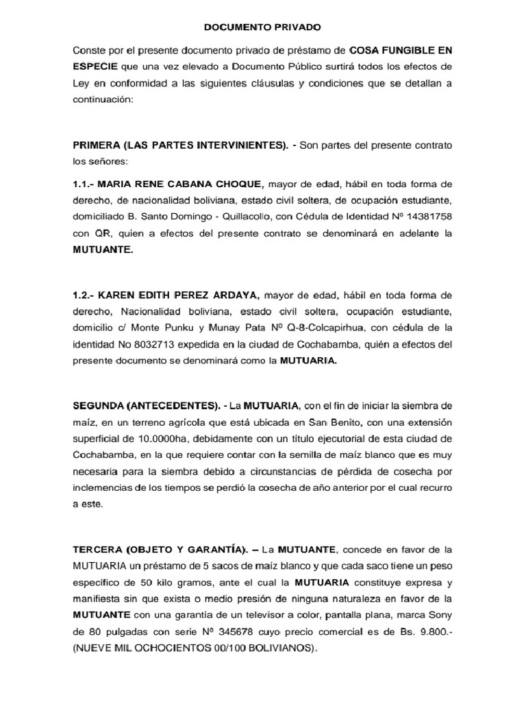 Contrato Mutuo Simple | PDF