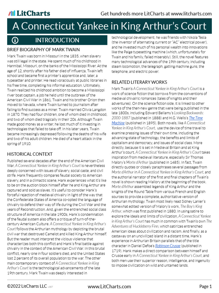 A Connecticut Yankee in King Arthurs Court LitChart | PDF | Gawain ...