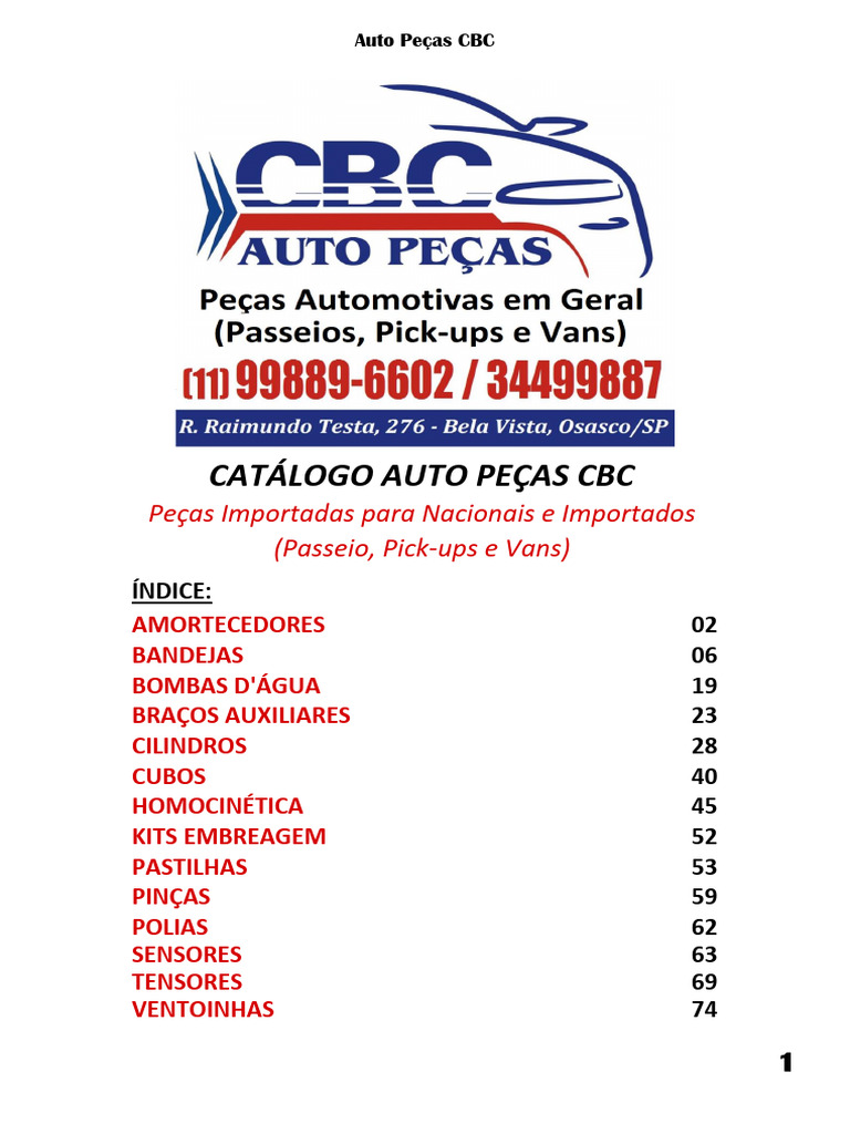 Catálogo de Auto Peças CBC 2023 | PDF | Classificação dos automóveis ...