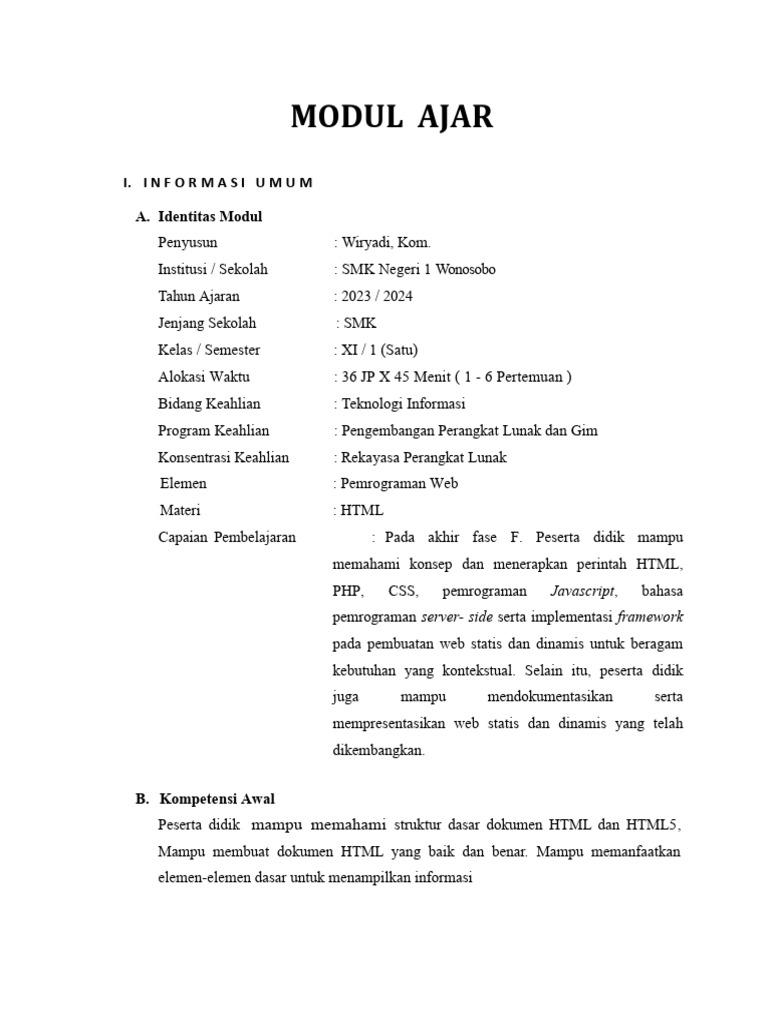 Modul Ajar Pemrograman Web SMK | PDF