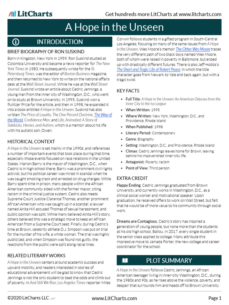 A Hope in The Unseen LitChart | PDF | Race (Human Categorization ...