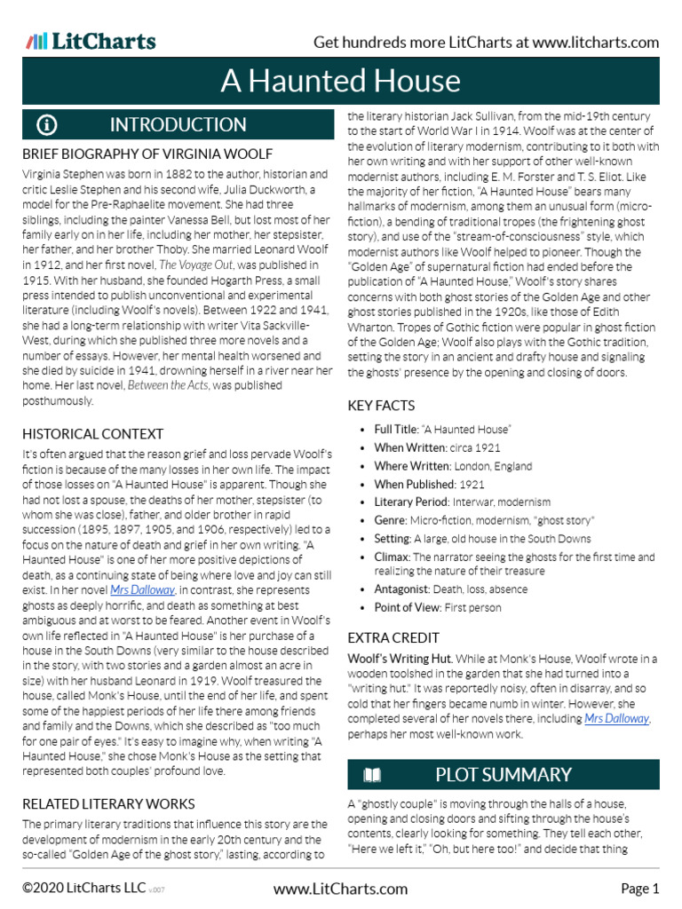 A Haunted House LitChart | PDF | Virginia Woolf | Ghosts