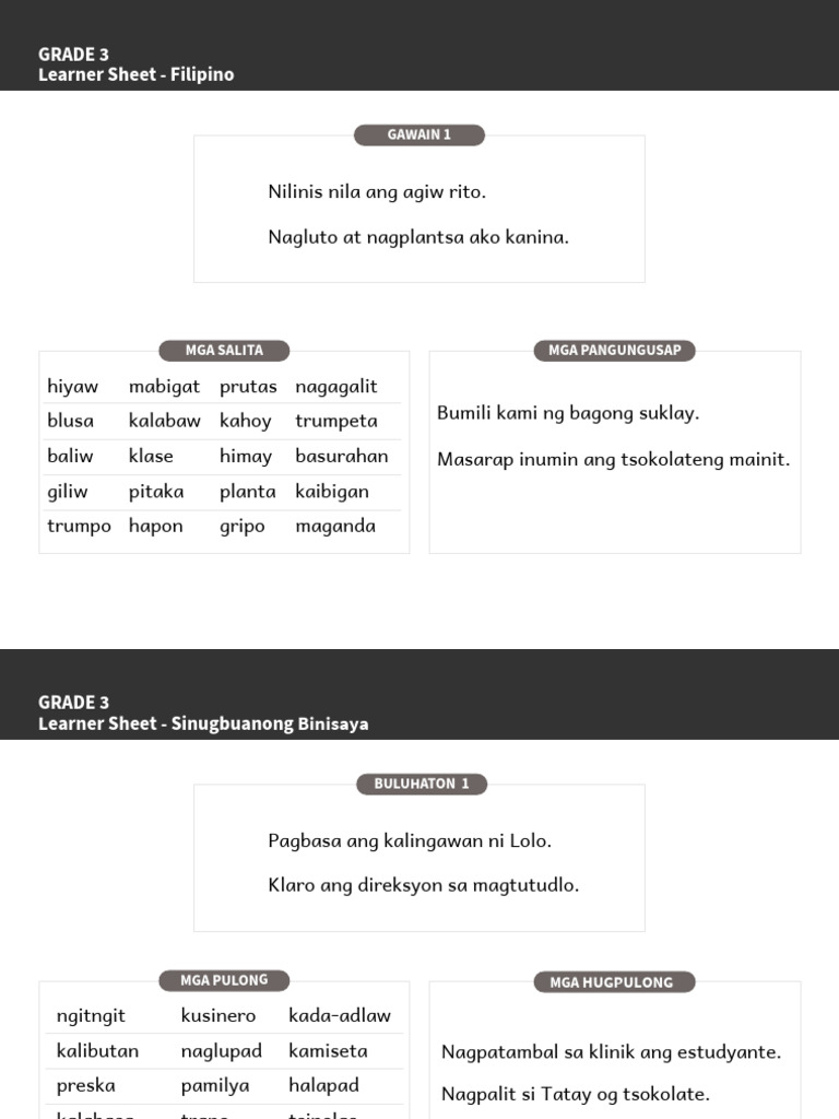 R8 Sinugbuanong Binisaya Learner Sheets V2 Pdf