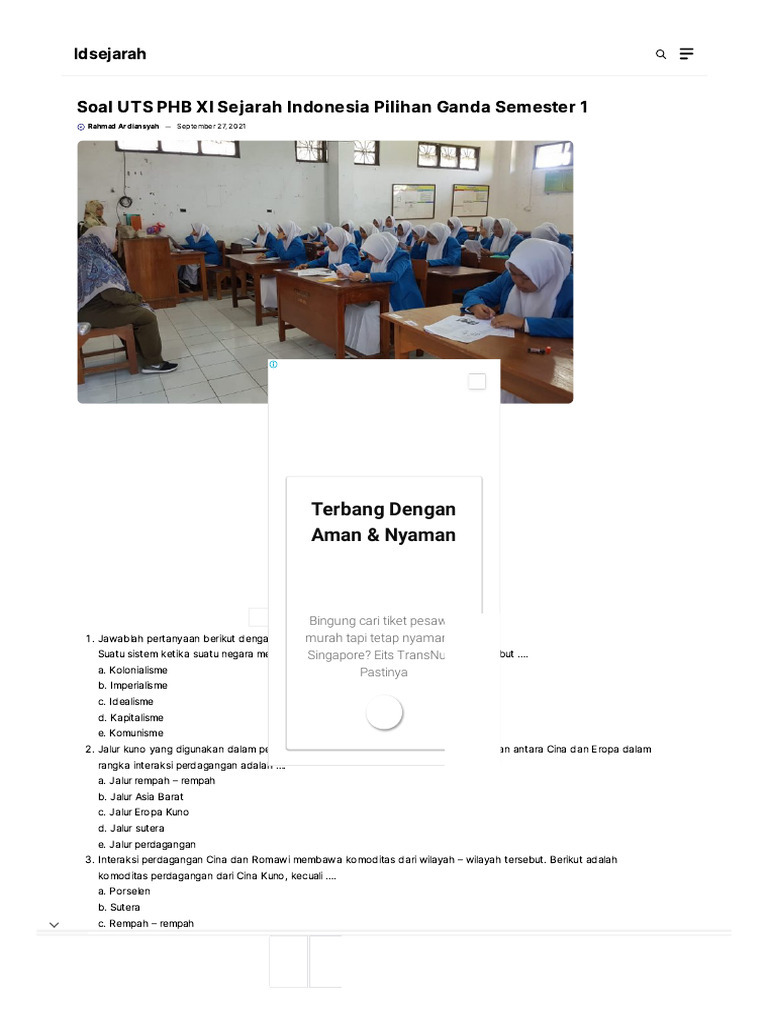 Soal UTS PHB XI Sejarah Indonesia Pilihan Ganda Semester 1 - Idsejarah | PDF | Perjalanan