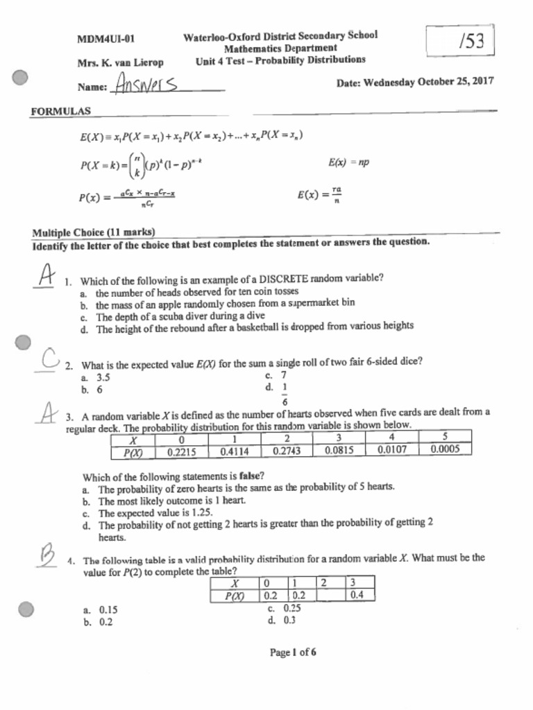 Test Solutions | PDF | Probability Distribution | Random Variable