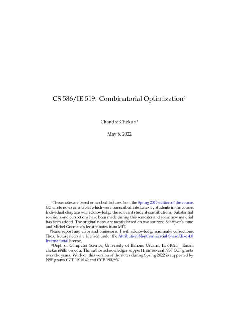 Combinatorial Optimization Chekuri 2022 Pdf Linear Programming Time Complexity