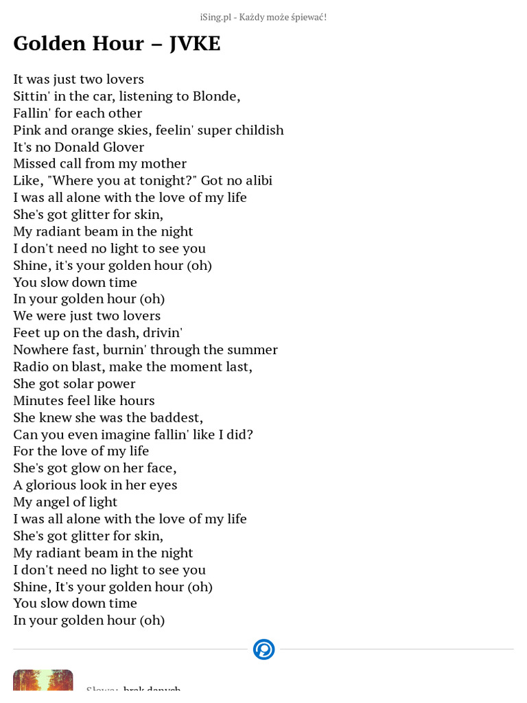 Tekst Jvke Golden Hour R9mdee | PDF