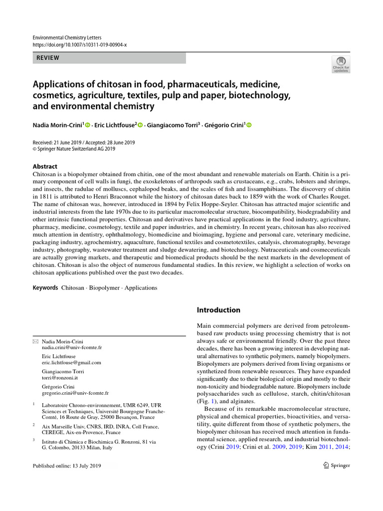 Applications of Chitosan in Food, Pharmaceuticals, Medicine, Cosmetics, Agriculture, Textiles ...