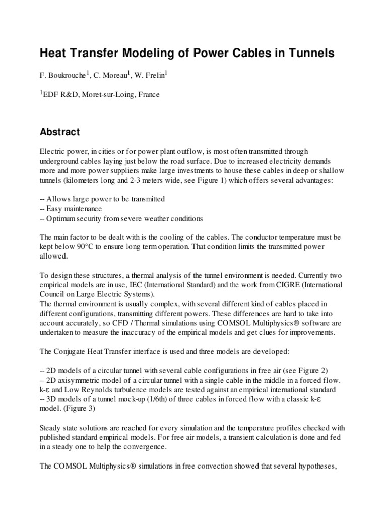 Heat Transfer Modeling of Power Cables in Tunnels | PDF | Heat Transfer ...