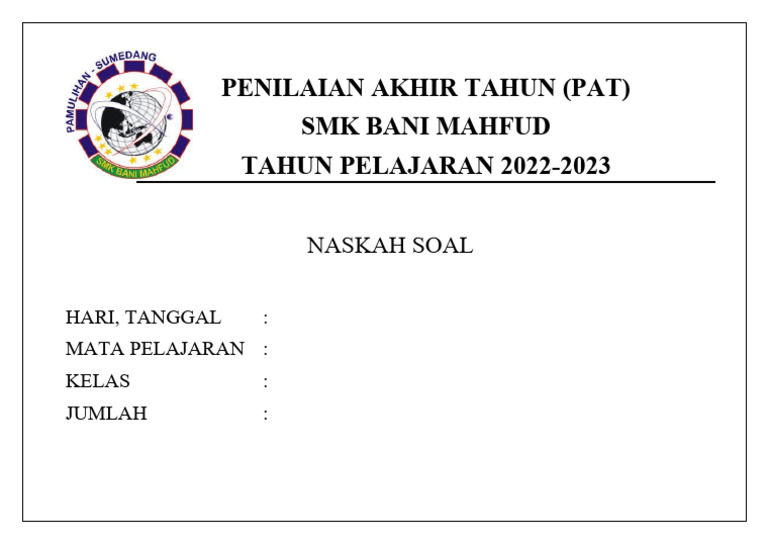 Cover Map Naskah Soal Pat SMK BM 2022 2023 | PDF | Teknologi & Rekayasa