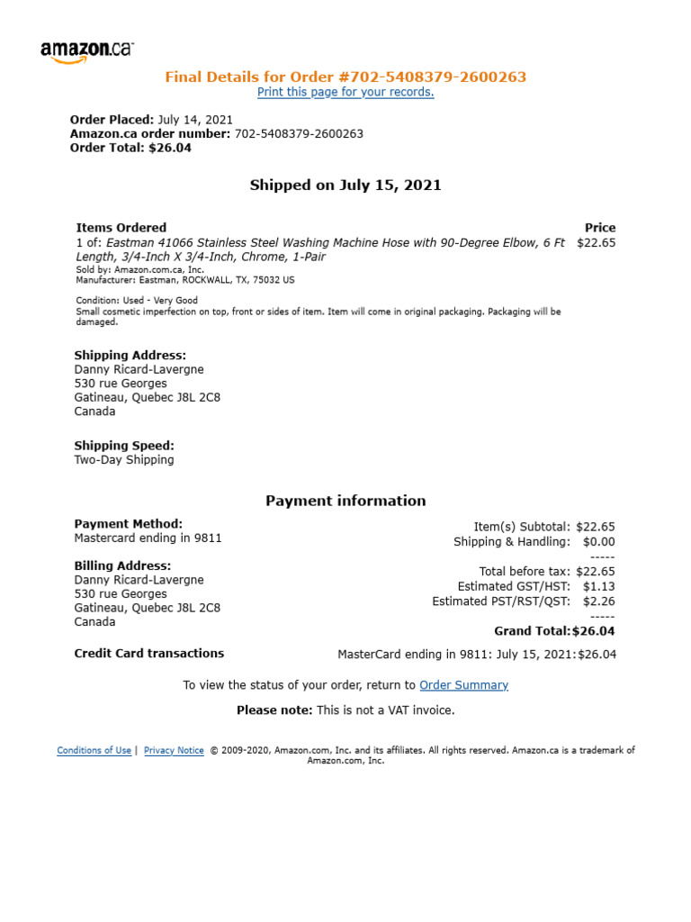 Amazon - Ca - Order 702-5408379-2600263 | PDF | Services (Economics ...