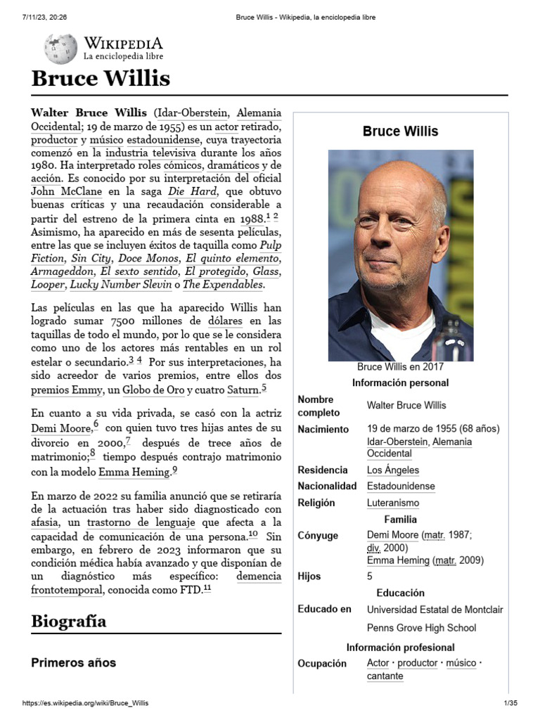 Biografía de Bruce Willis: Vida y Carrera | PDF