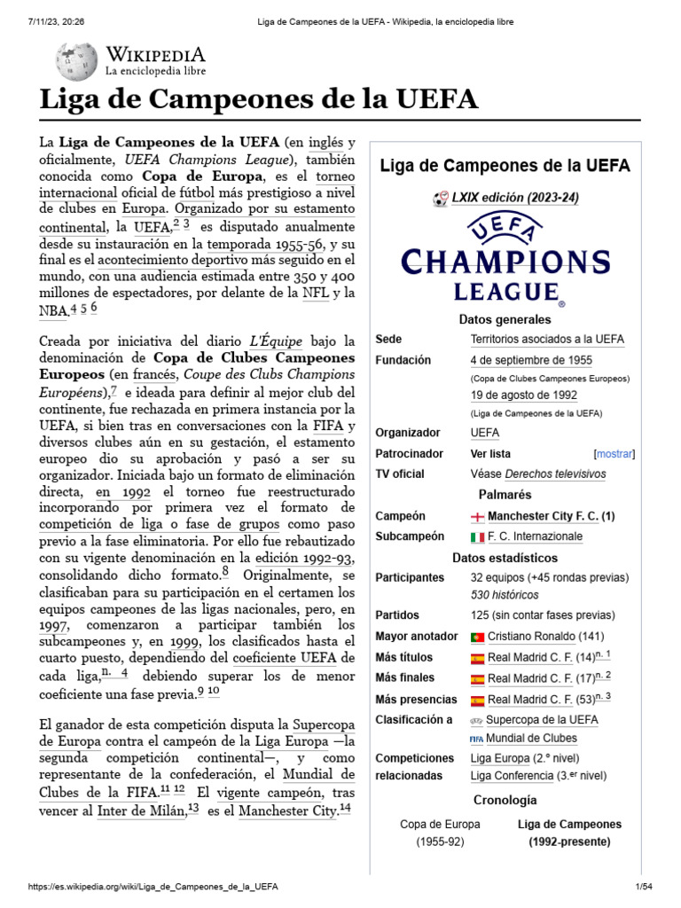 Liga de Campeones de La UEFA | PDF | Liga de Campeones de la UEFA | A.C ...