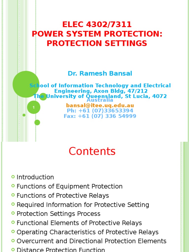Protection Settings | PDF | Electric Power System | Relay