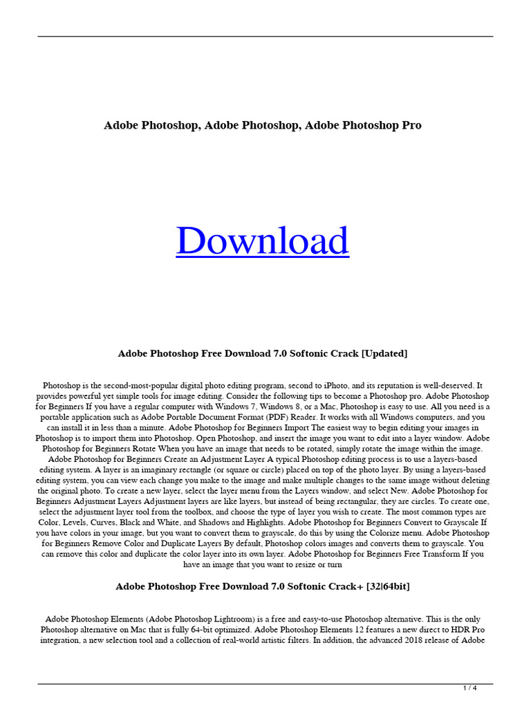 Adobe Photoshop Free Download 70 Softonic | PDF | Adobe Photoshop ...