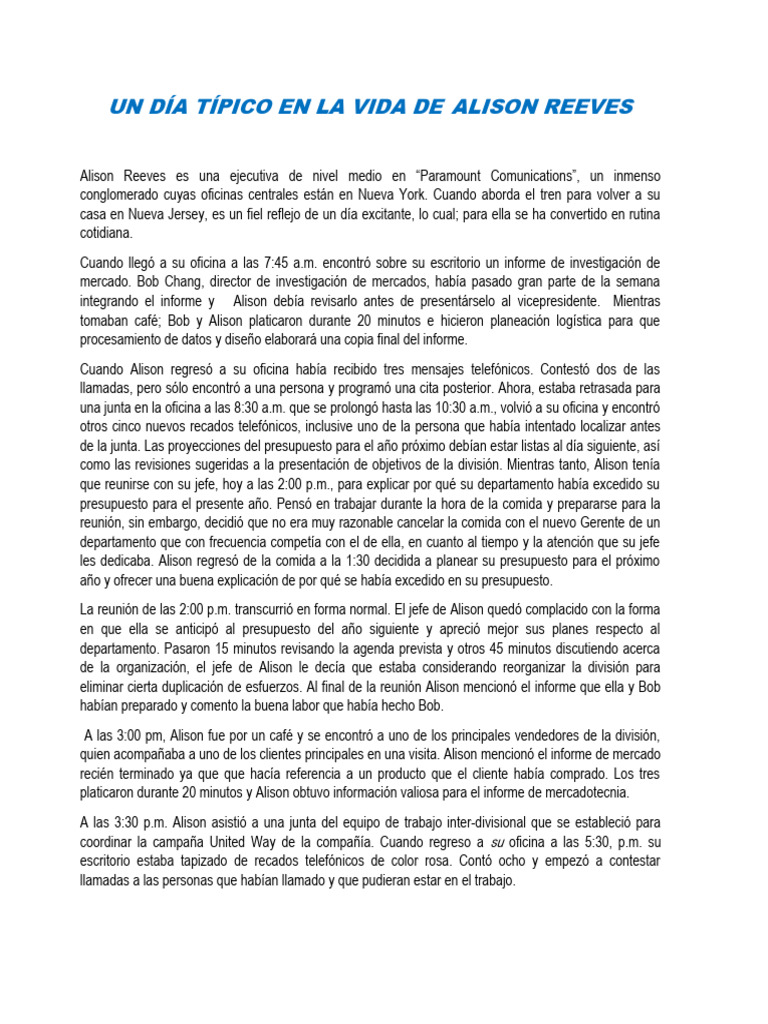 Un Día en la Vida de Alison Reeves | PDF | Presupuesto