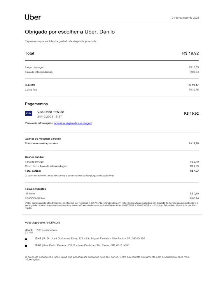 Comprovante Uber | PDF | Dinheiro | Pagamentos