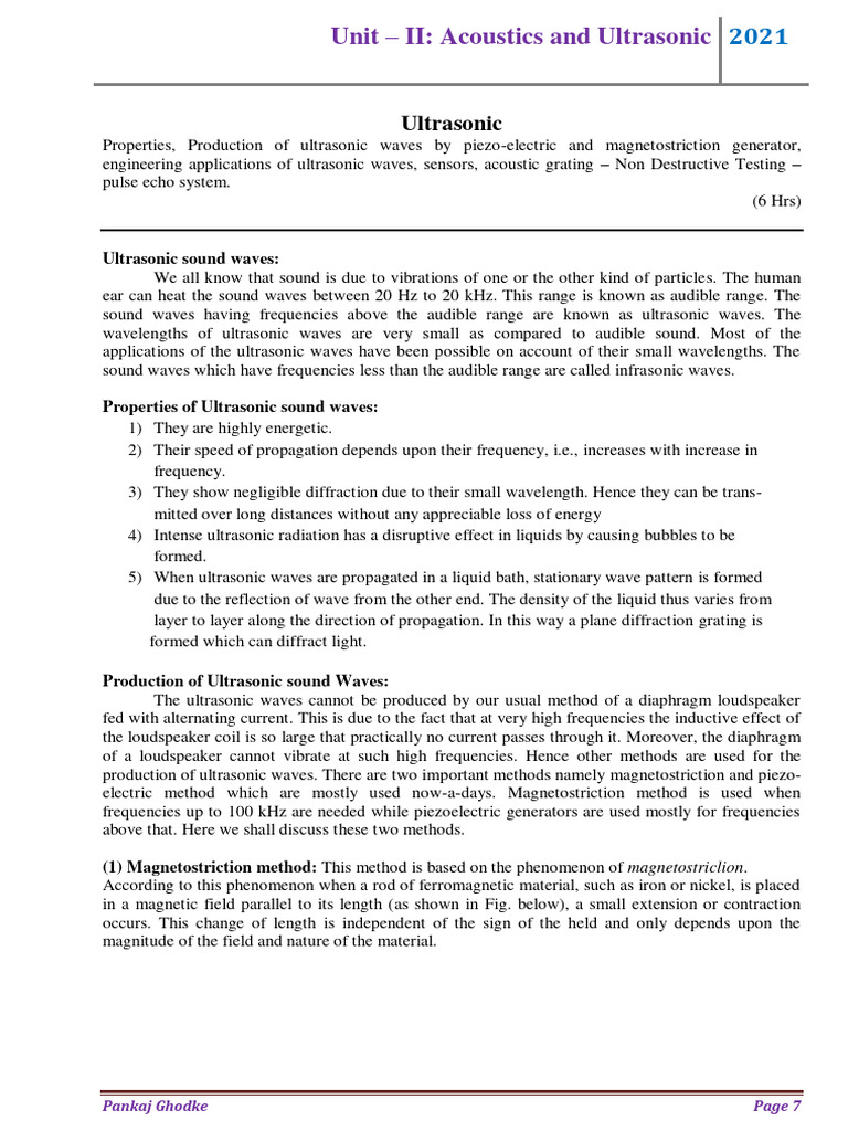 Unit - II: Acoustics and Ultrasonic | PDF | Ultrasound | Sound