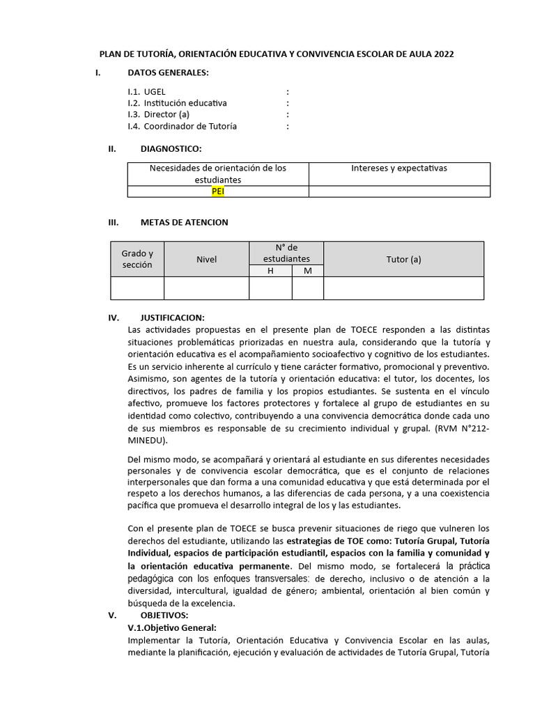 Plan Tutorial de Aula | PDF | Salón de clases | Evaluación