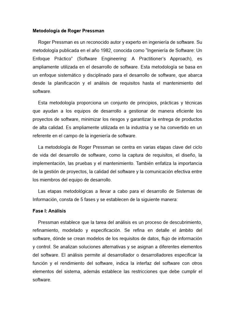 Metodología de Roger Pressman | PDF | Ingeniería de software | Software