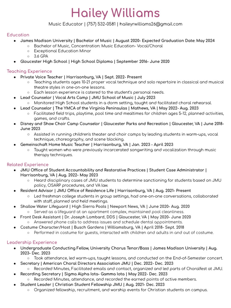 Resume CV | PDF | Choir | Performing Arts