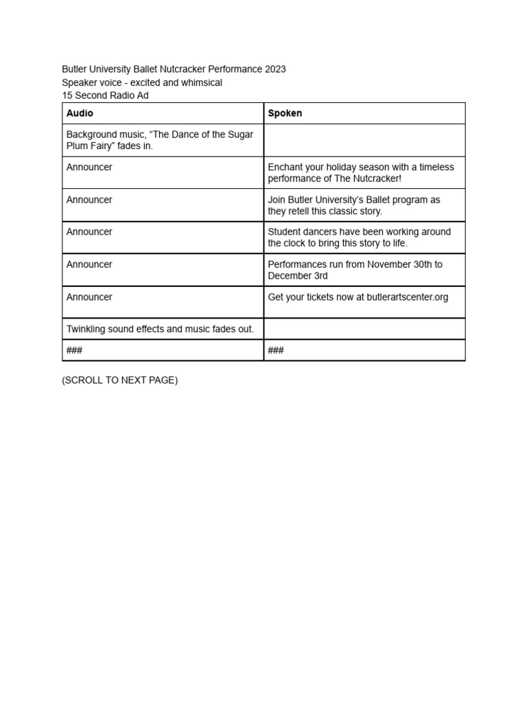 Radio Script | PDF | The Nutcracker | Concert Dance