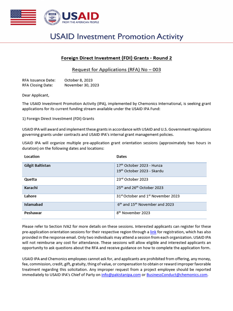 USAID - IPA - FDI - Grants - Round - 2 - Request For Applications - 003 ...