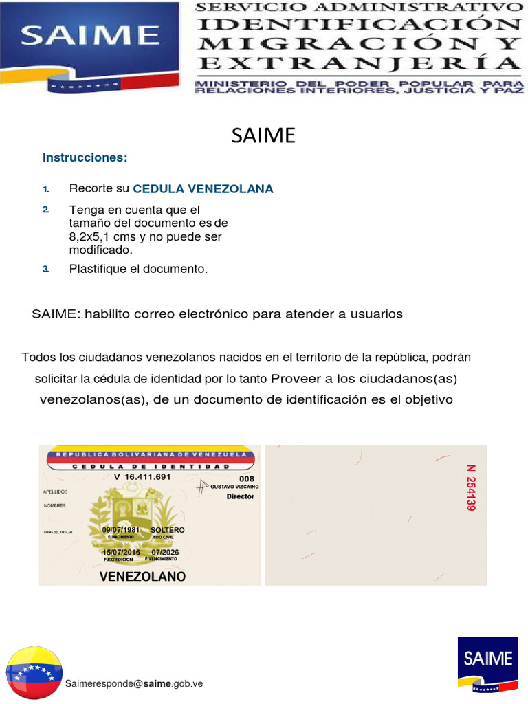 Saime: Instrucciones | PDF